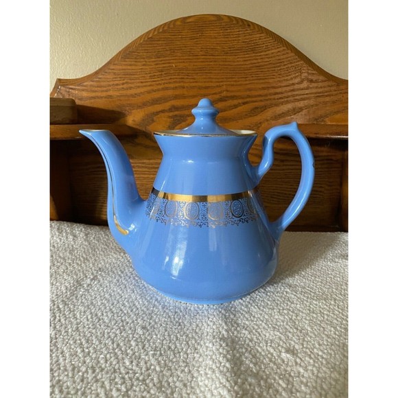 Hall | Dining | Vintage Hall Pottery Teapot Wlid Blue Gold Lined 69x ...